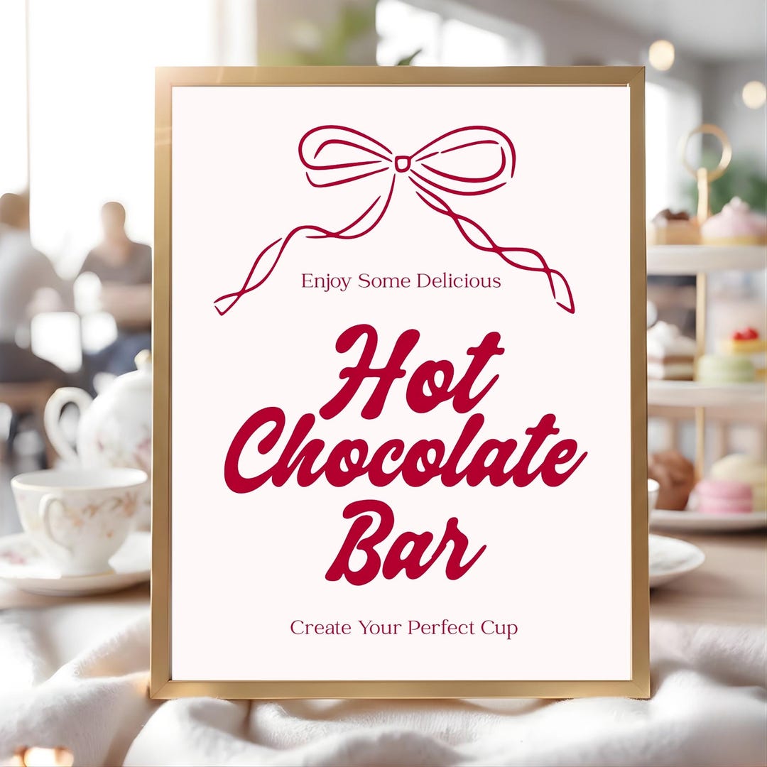 Coquette Red Bow Hot Chocolate Bar Sign | Printable Cocoa Station Decor ...
