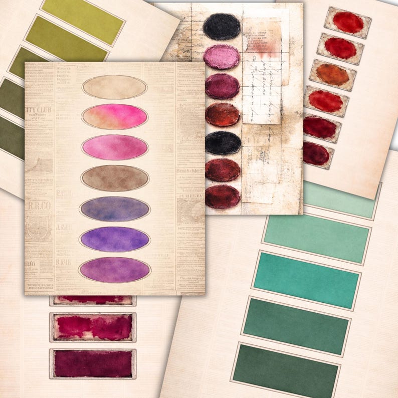 Vintage Swatchbook Digital Paper, 24 PNG Junk Journal Printable ...