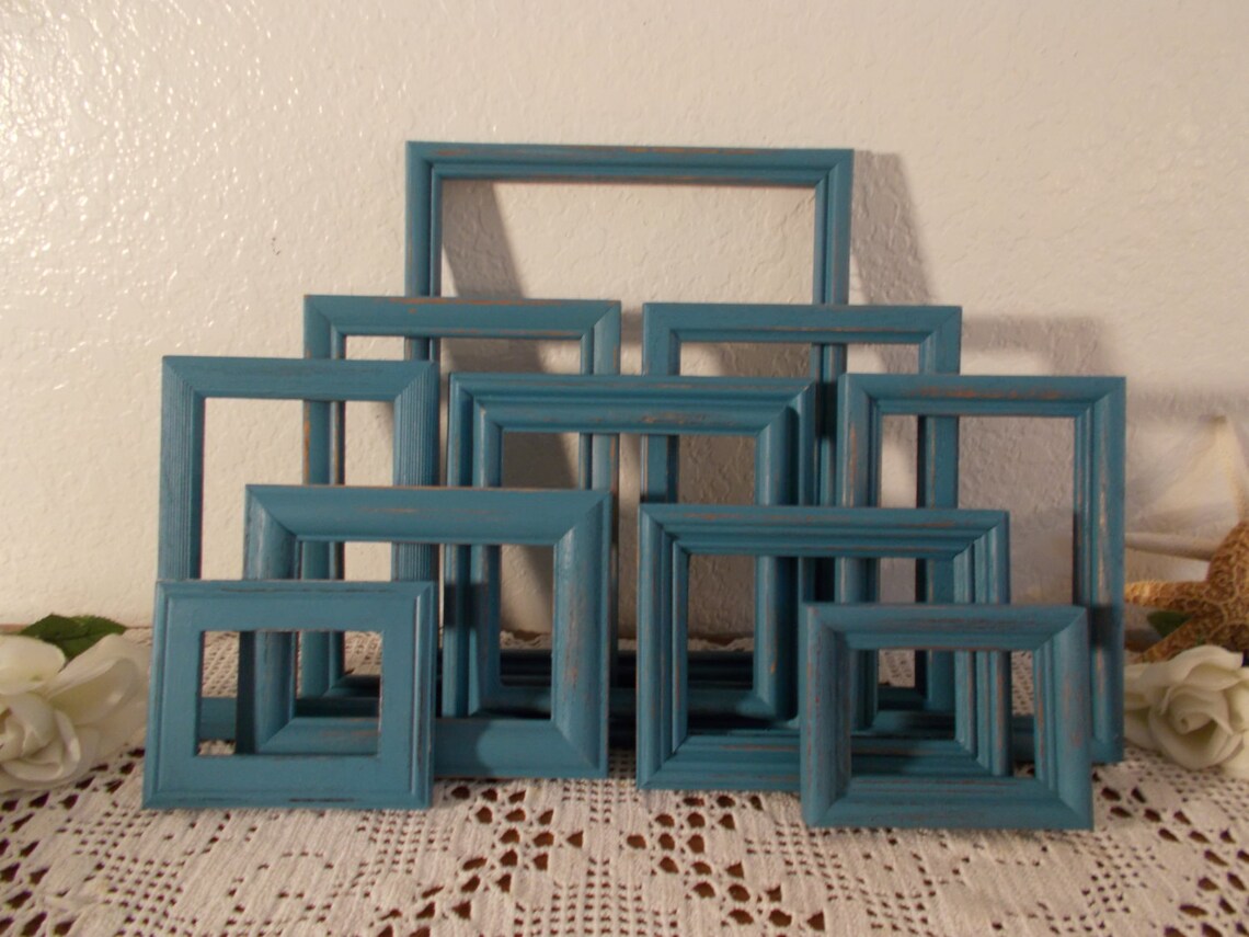 Aqua Turquoise Blue Picture Frame Set Beach Cottage Coastal Seaside ...