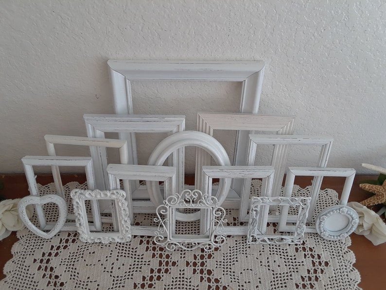 White Picture Frame Set Rustic Shabby Chic Distressed up Cycled Vintage ...