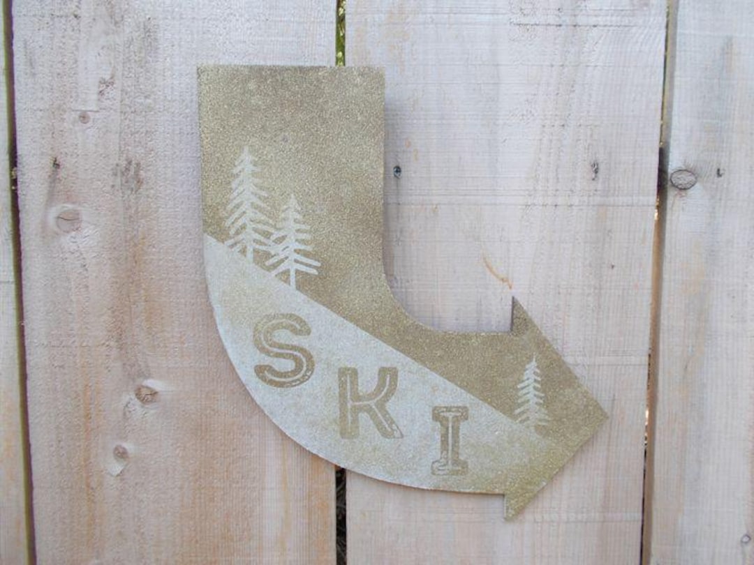 Gold Glitter Ski Arrow Sign Wall Hanging Decoration Colorado Lake Tahoe ...