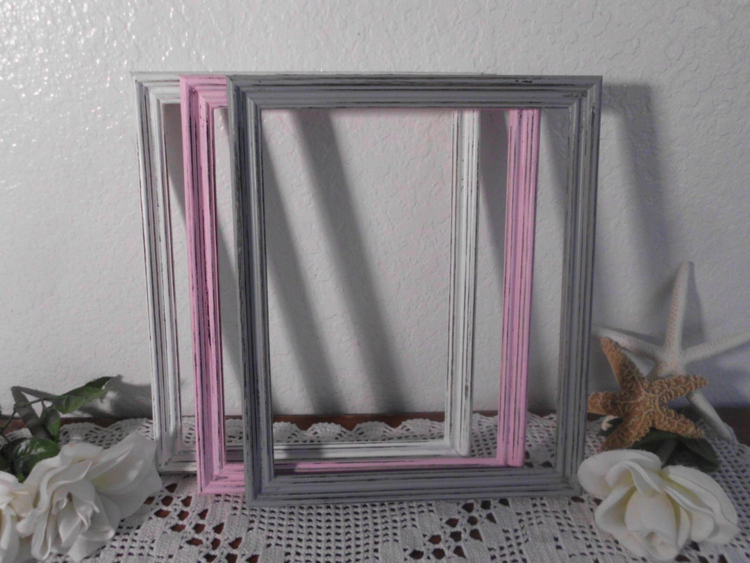 Pink Grey White 8 X 10 Picture Frame Rustic Shabby Chic Distressed Wood ...