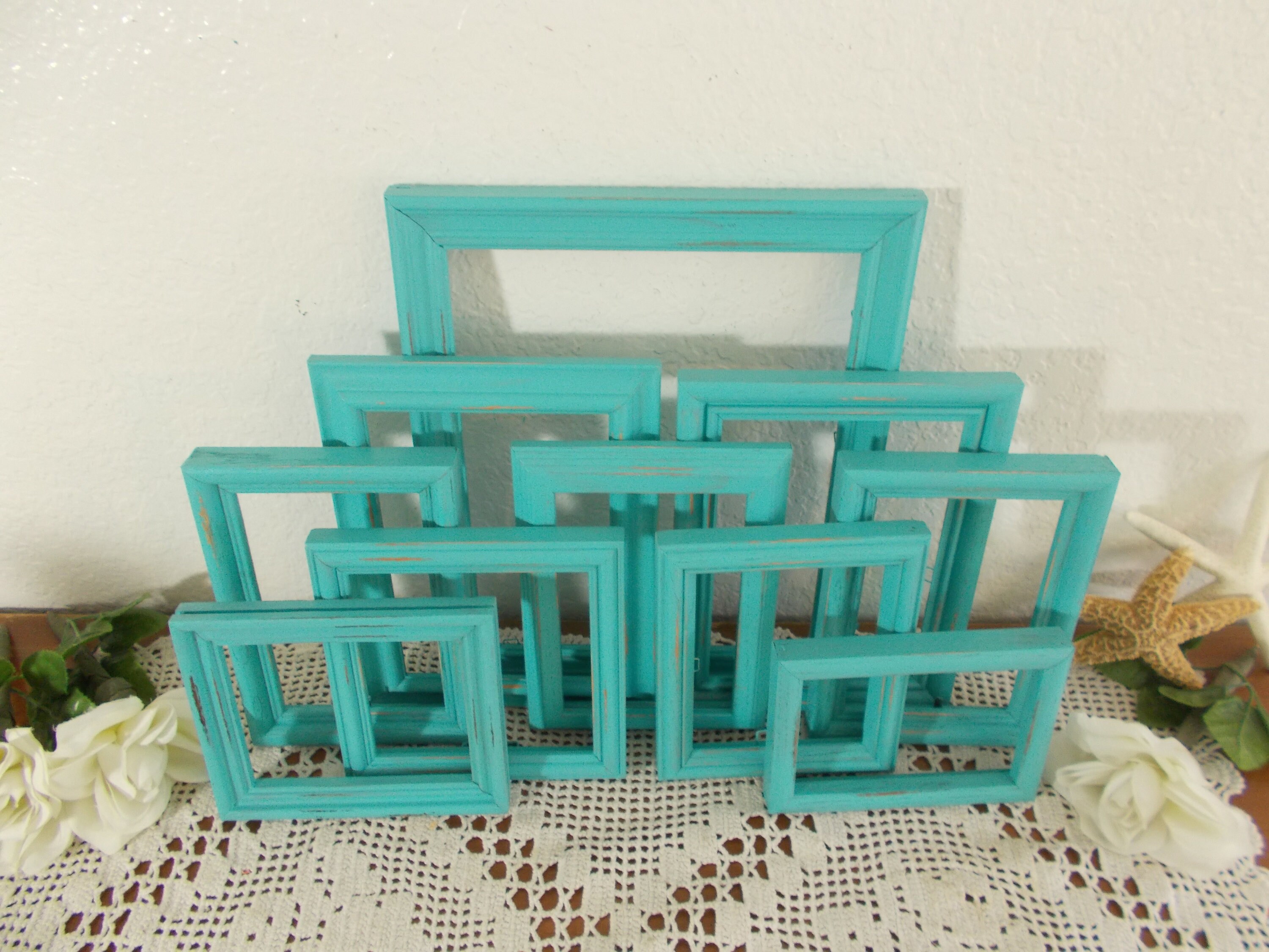 Blue Picture Frame Set up Cycled Vintage Rustic Shabby Chic | Etsy