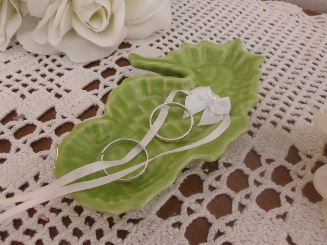 Wedding Ring Bearer Light Lime Grass Green Ceramic Seahorse Beach ...