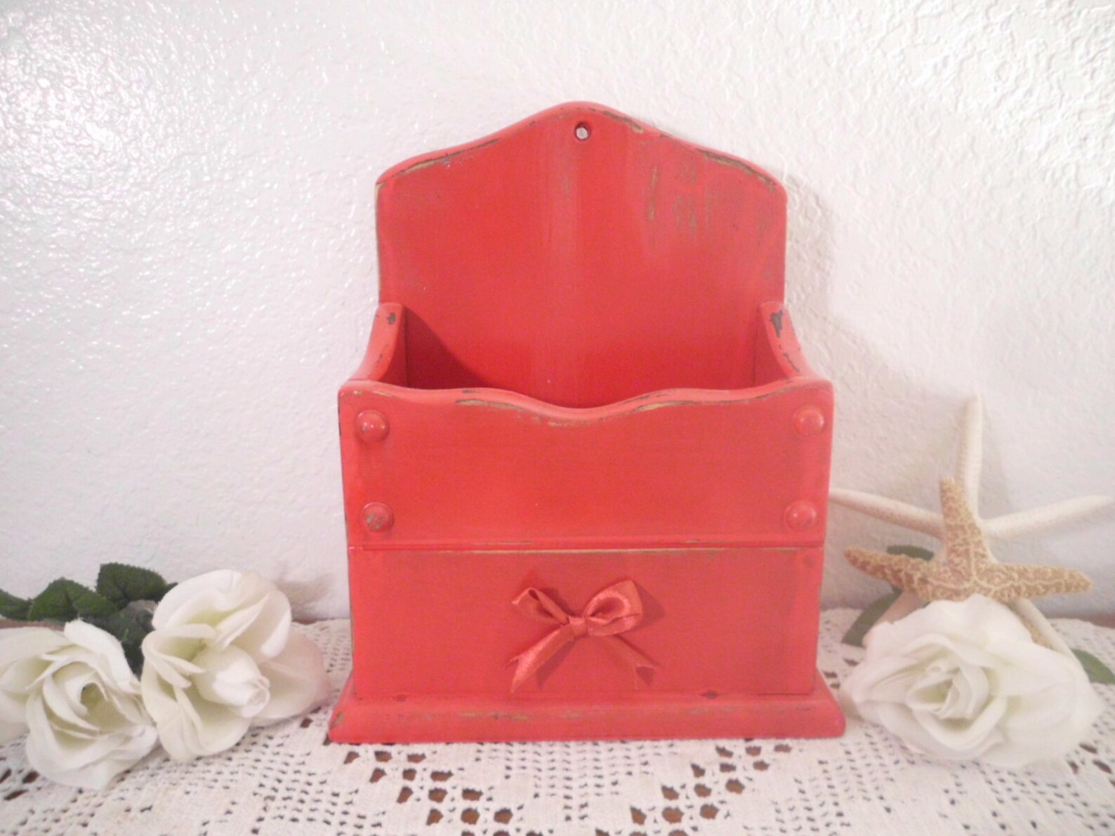 Red Recipe Card Box Index Desk Storage up Cycled Vintage Wood ...