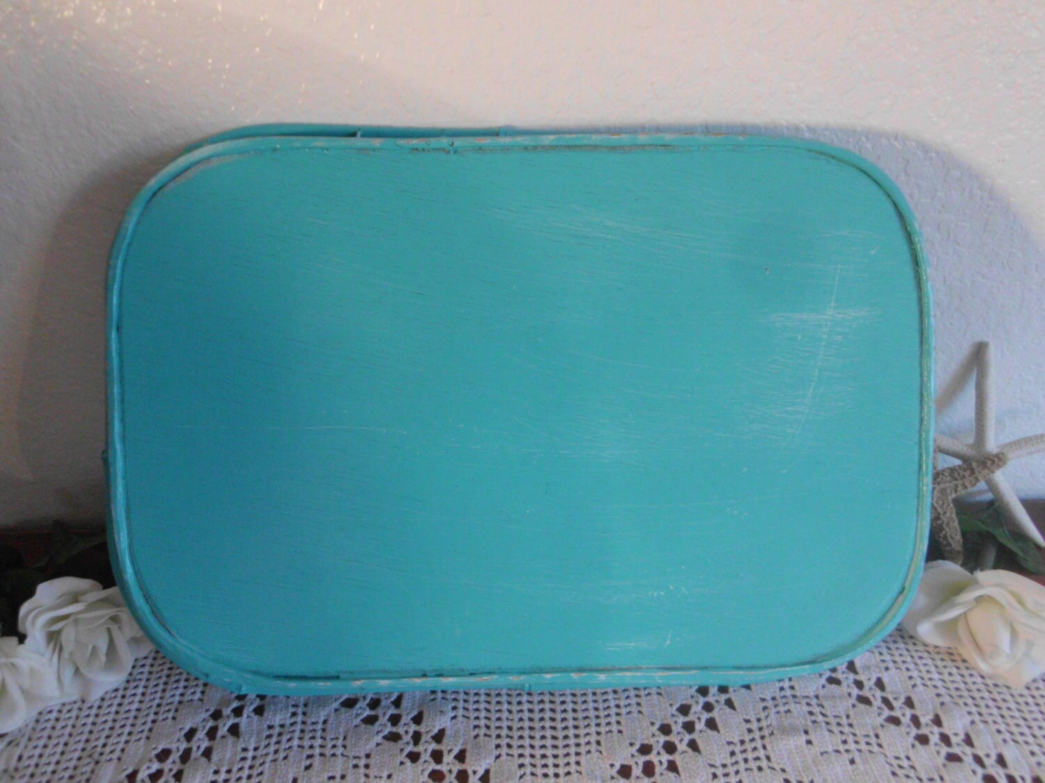 Aqua Turquoise Blue Serving Tray Bamboo Rattan Beach Cottage | Etsy