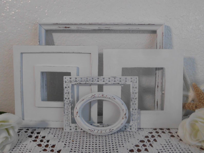 White Shabby Chic Frame Set Rustic Distressed Picture Photo Paris ...