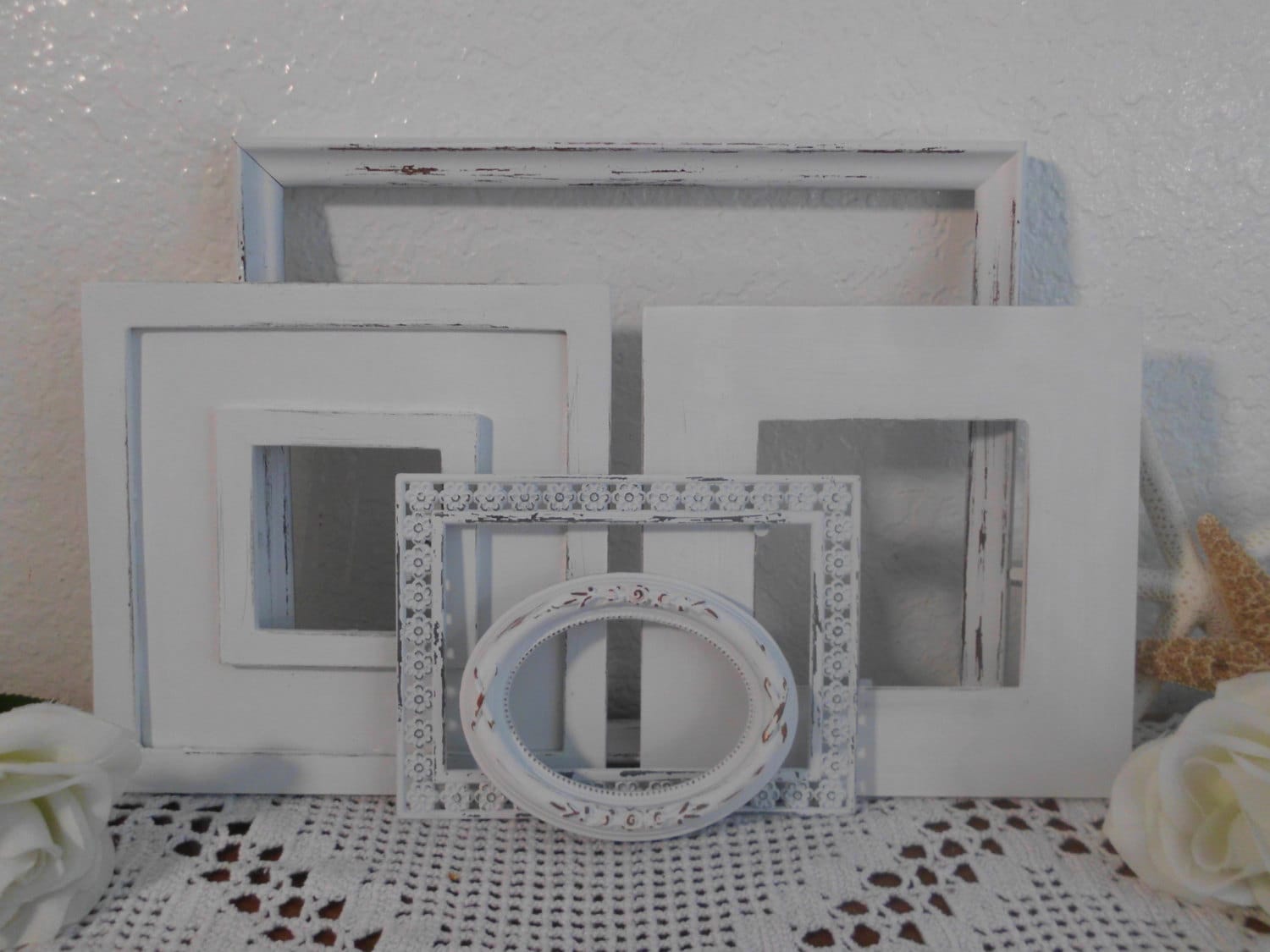 White Shabby Chic Frame Set Rustic Distressed Picture Photo | Etsy