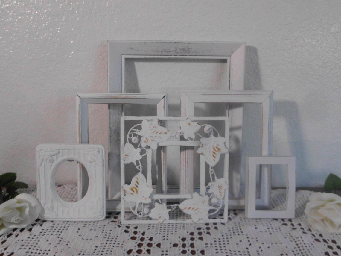 White Shabby Chic Frame Set Rustic Distressed Picture Photo | Etsy
