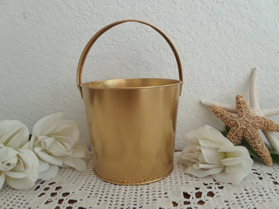 Gold Wedding Flower Girl Basket up Cycled Vintage Beach Bucket Sand ...