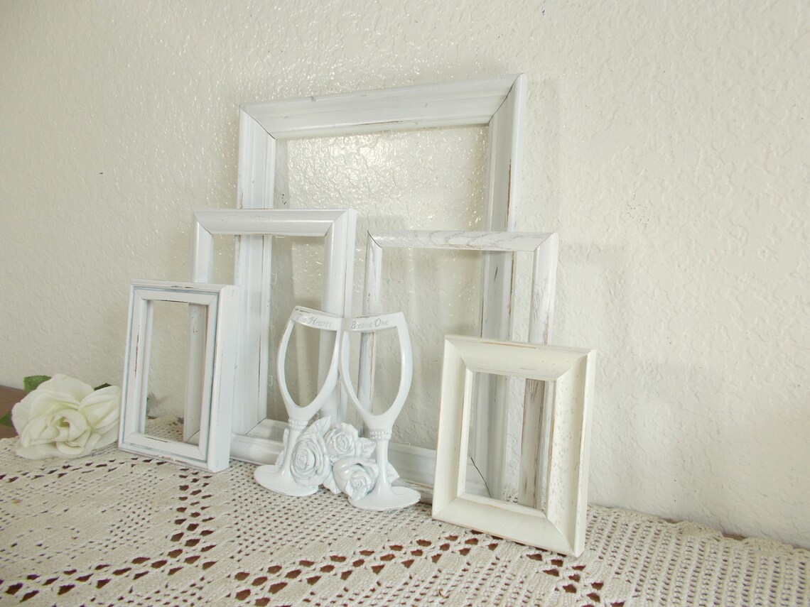 White Shabby Chic Wedding Picture Frame Set up Cycled Vintage Photo ...