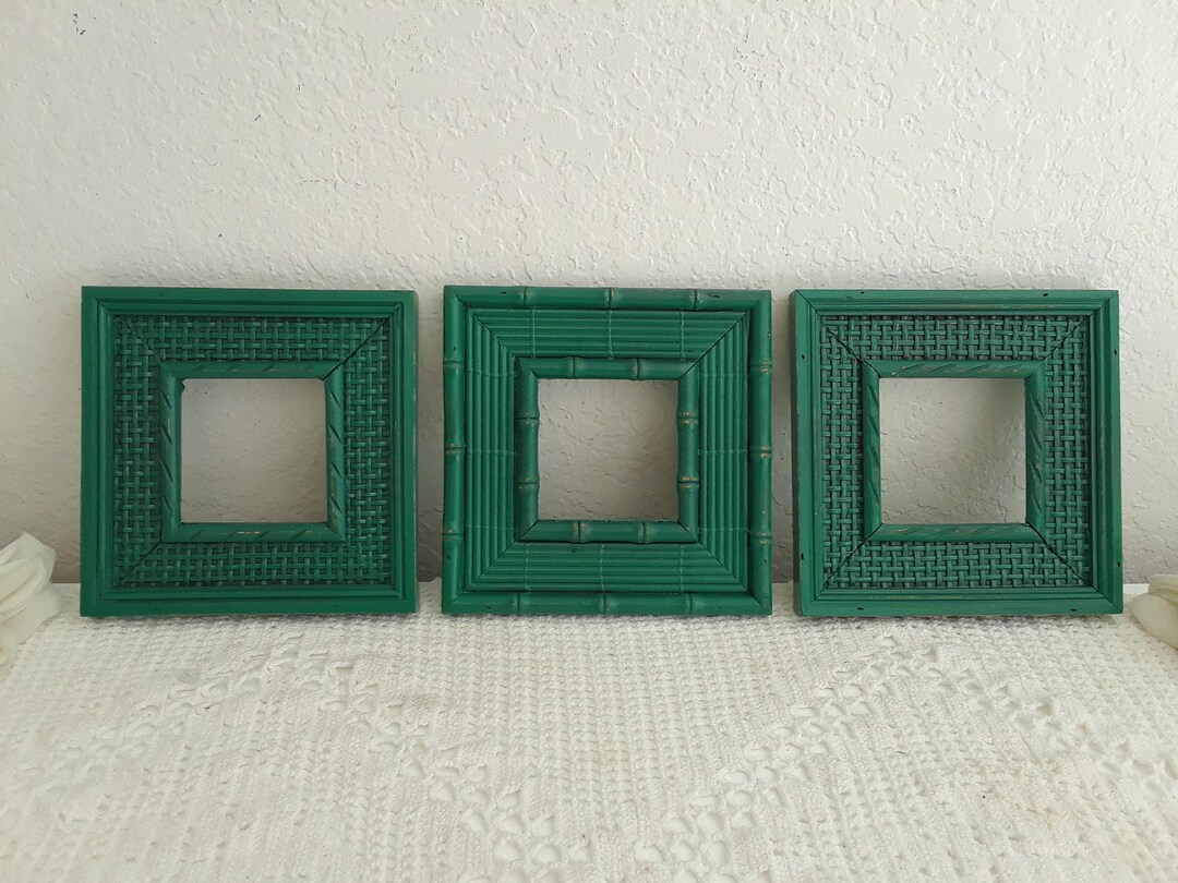 Green Bamboo Picture Frame or Mirror Set Upcycled Vintage Rustic Shabby ...