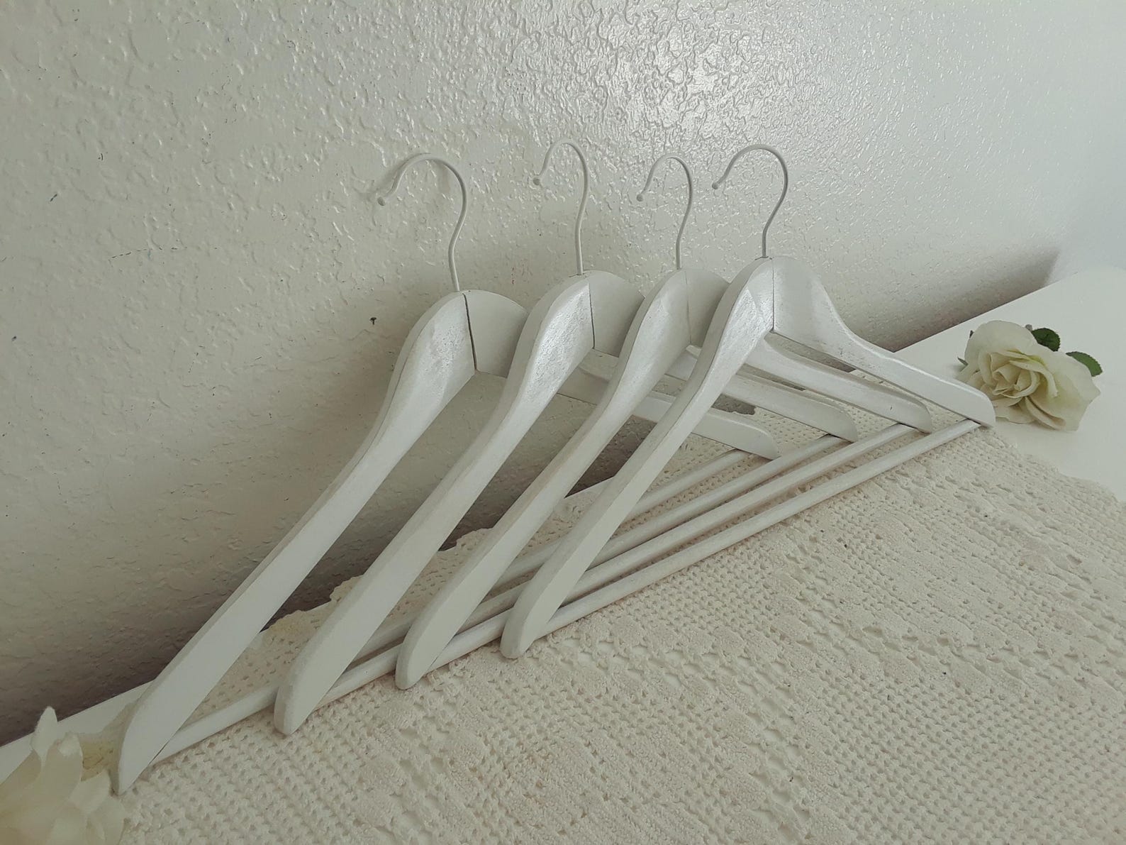 White Shabby Chic Clothes Hanger Rustic Distressed Wood Romantic ...