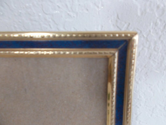 Vintage Gold & Navy Blue Metal Picture Frame 5 X 7 Photo Decoration Mid ...