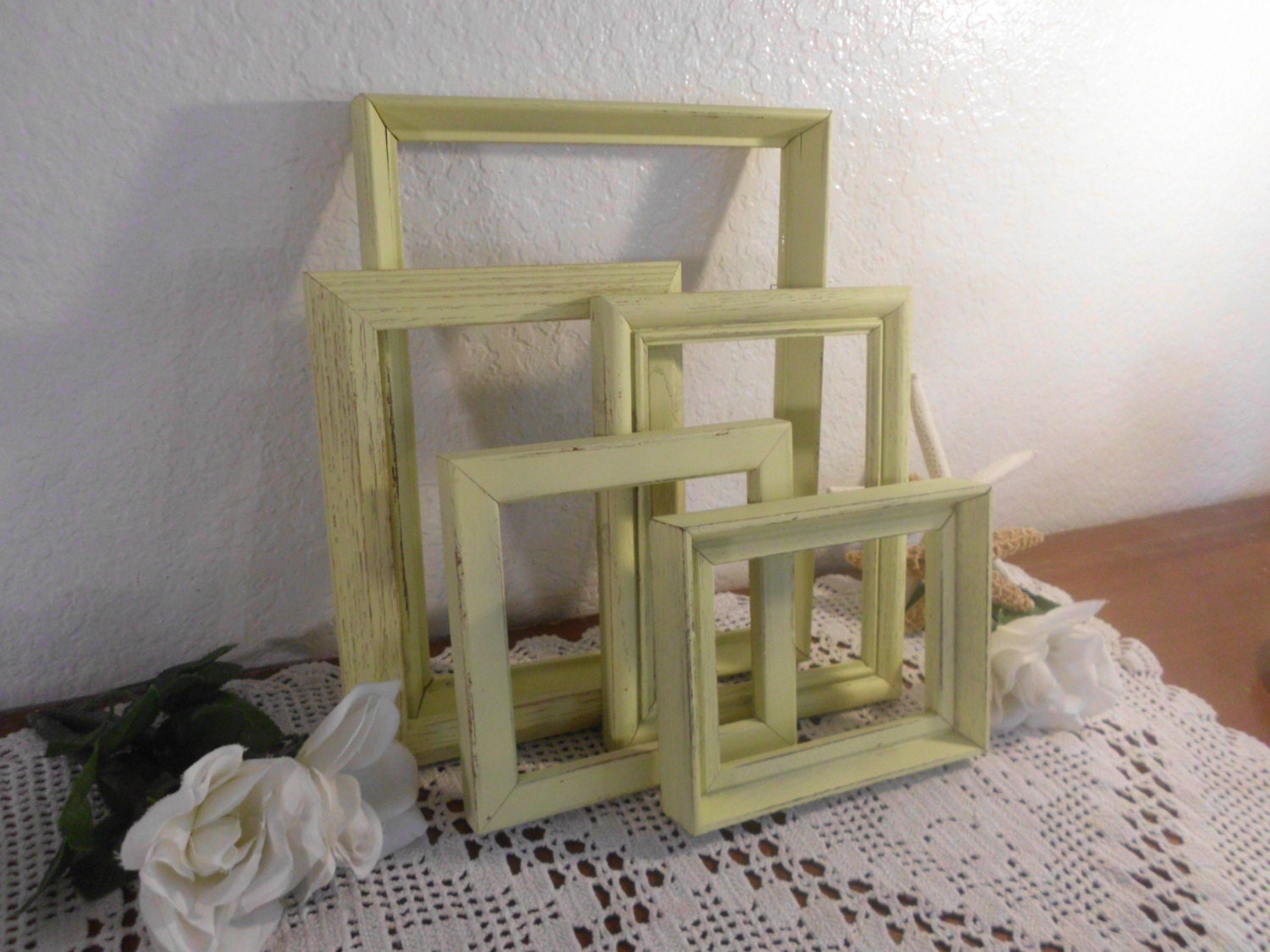 Yellow Frame Set Shabby Chic Distressed Picture Photo French Country ...