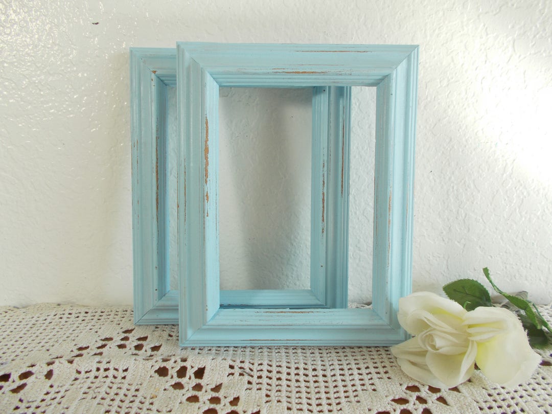Light Blue Picture Frame up Cycled Vintage Wood 5 X 7 Photo Decoration ...