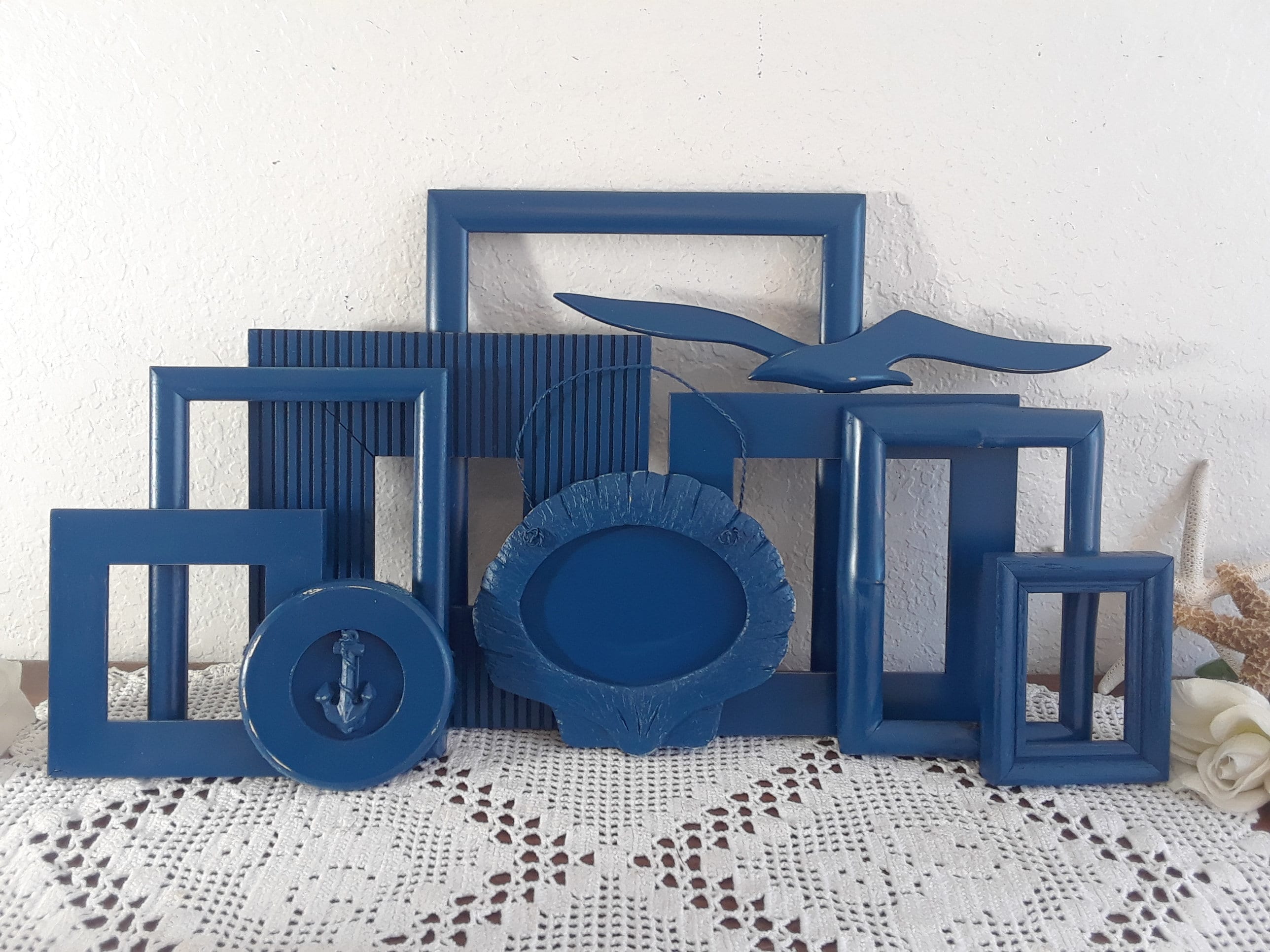 Navy Blue Picture Frame Set Rustic Shabby Chic Distressed | Etsy