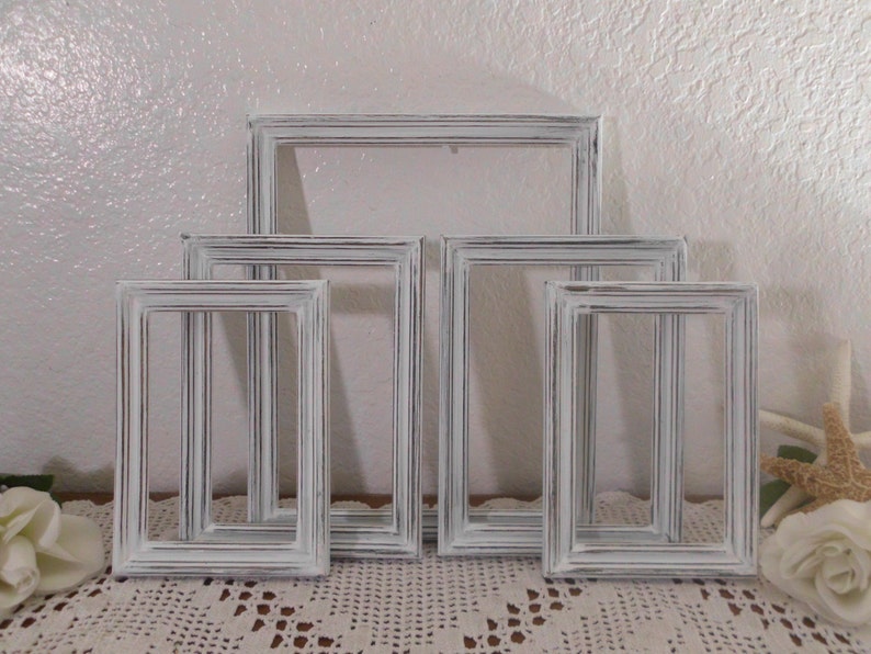 White Shabby Chic Frame Set Rustic Distressed Wood Collection Beach ...