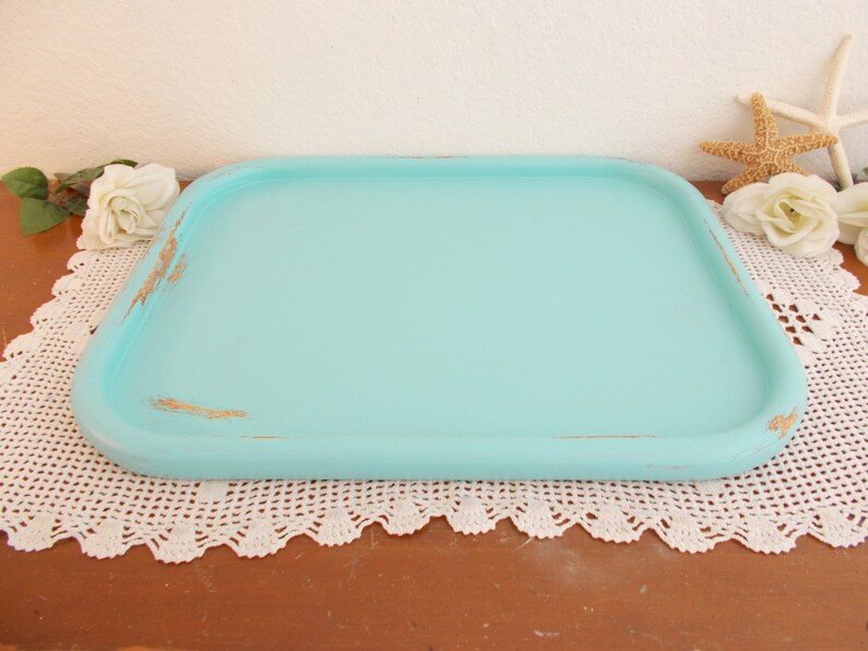 Large Mint Blue Green Serving Tray up Cycled Vintage Wood Rustic Shabby ...