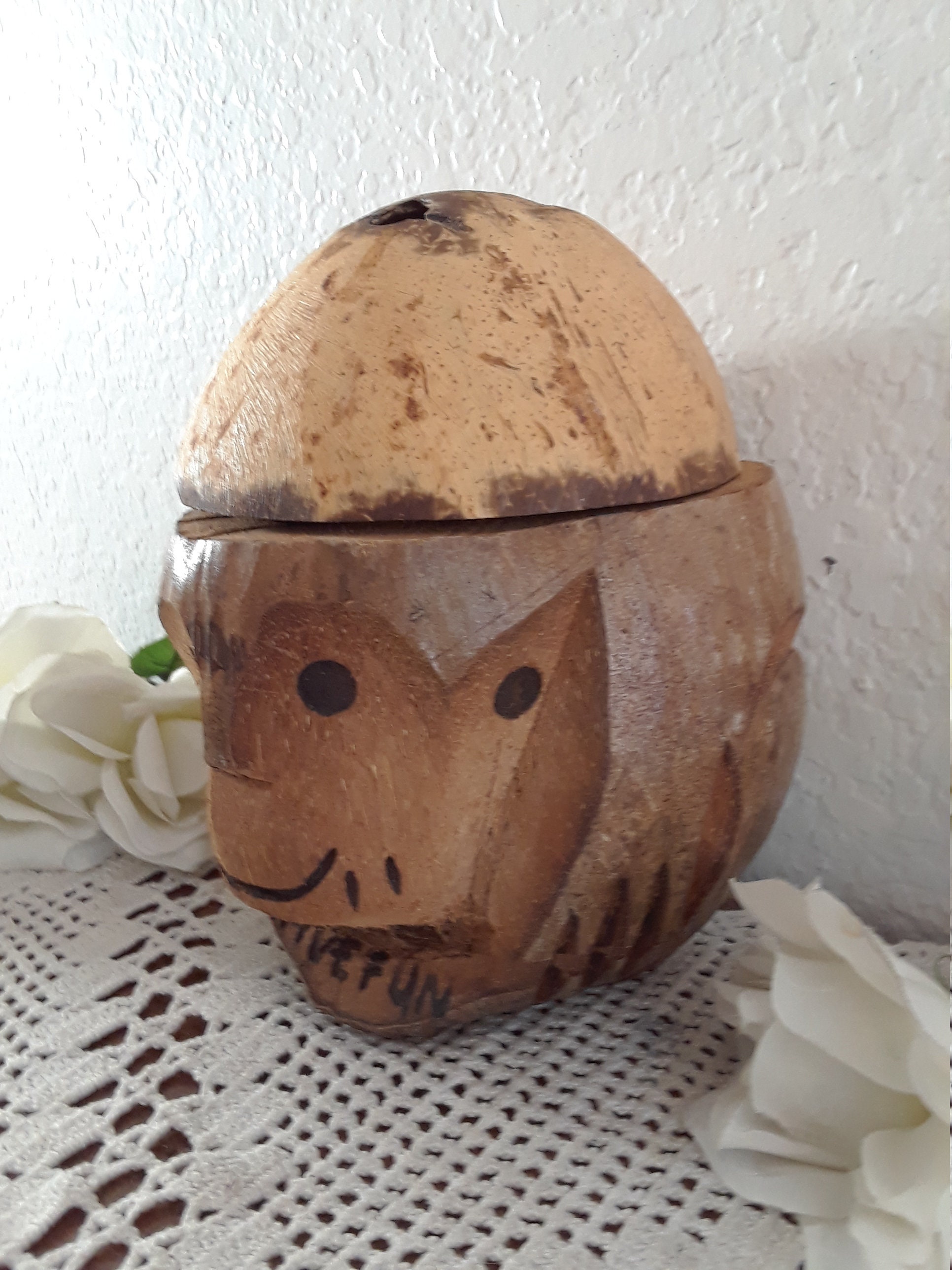 Vintage Coconut Monkey Head Tiki Bar Hawaii Luau Party | Etsy