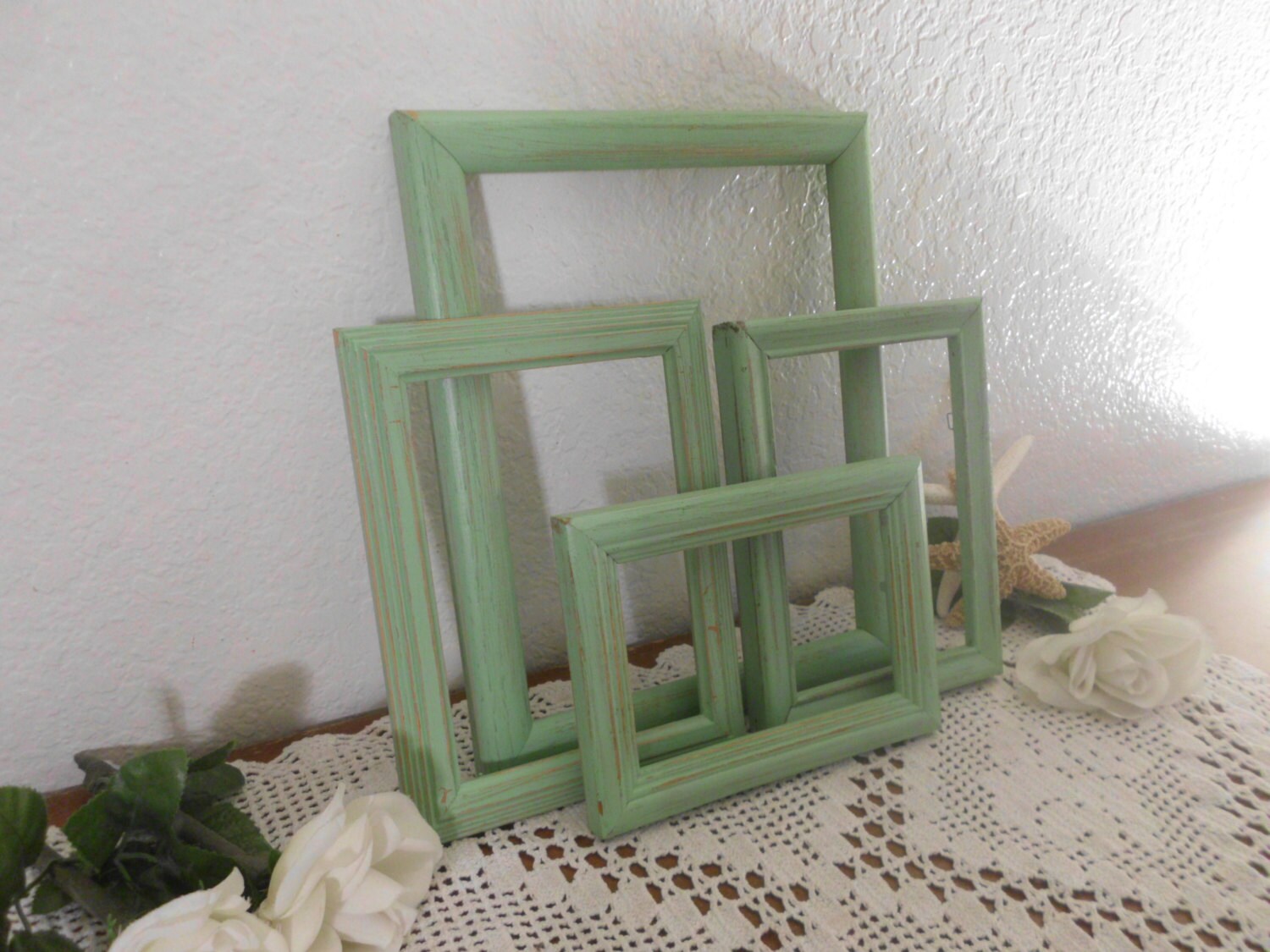 Light Green Frame Set Rustic Shabby Chic Distressed up Cycled Vintage ...