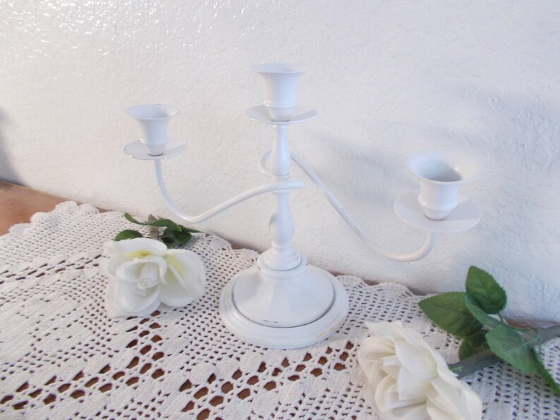 Wedding Unity Candle Holder White Shabby Chic Taper Candelabra Upcycled ...