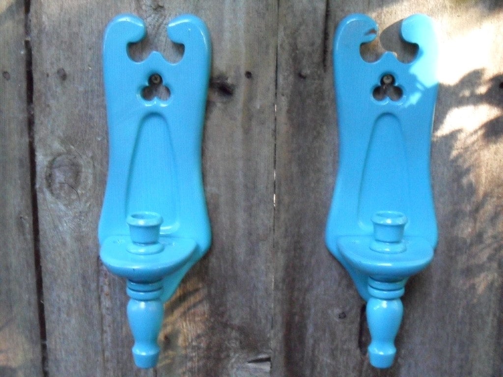 Rustic Aqua Turquoise Teal Blue Shabby Chic Upcycled Wood Taper Vintage ...