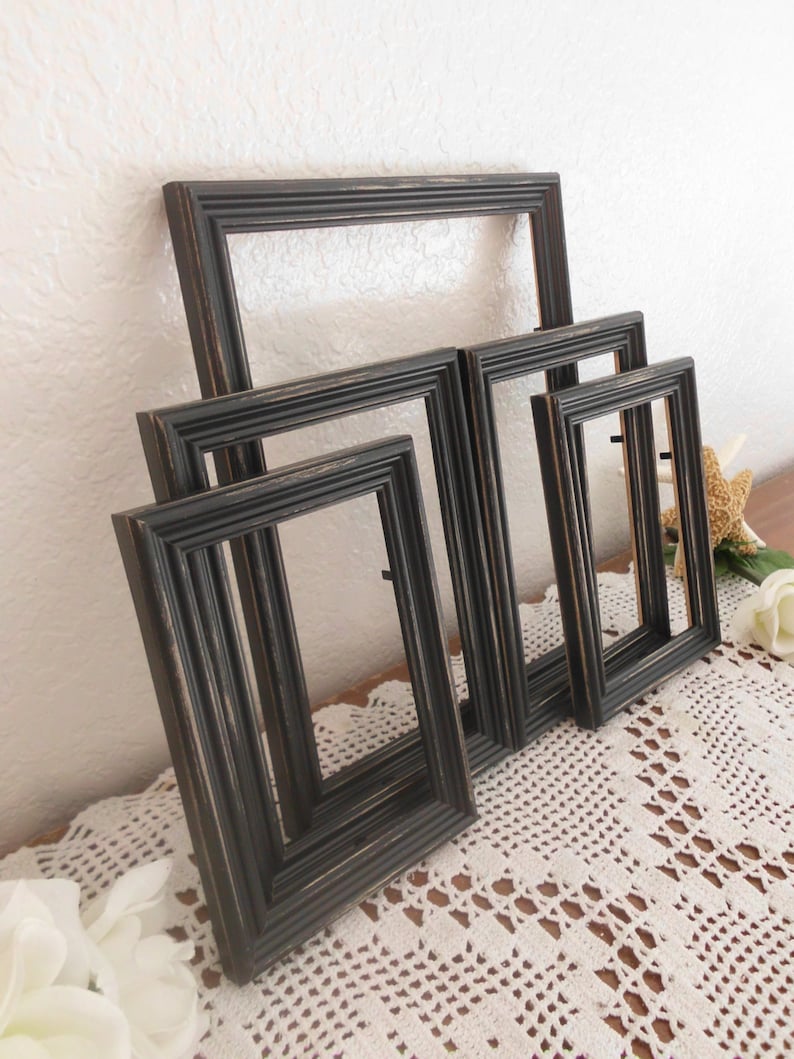 Black Picture Frame Set Rustic Distressed Photo Gallery - Etsy