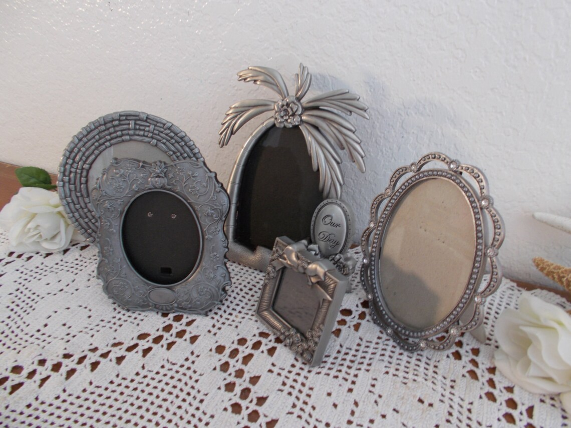 Vintage Silver Metal Picture Frame Set Photo Gallery Collection Rustic ...