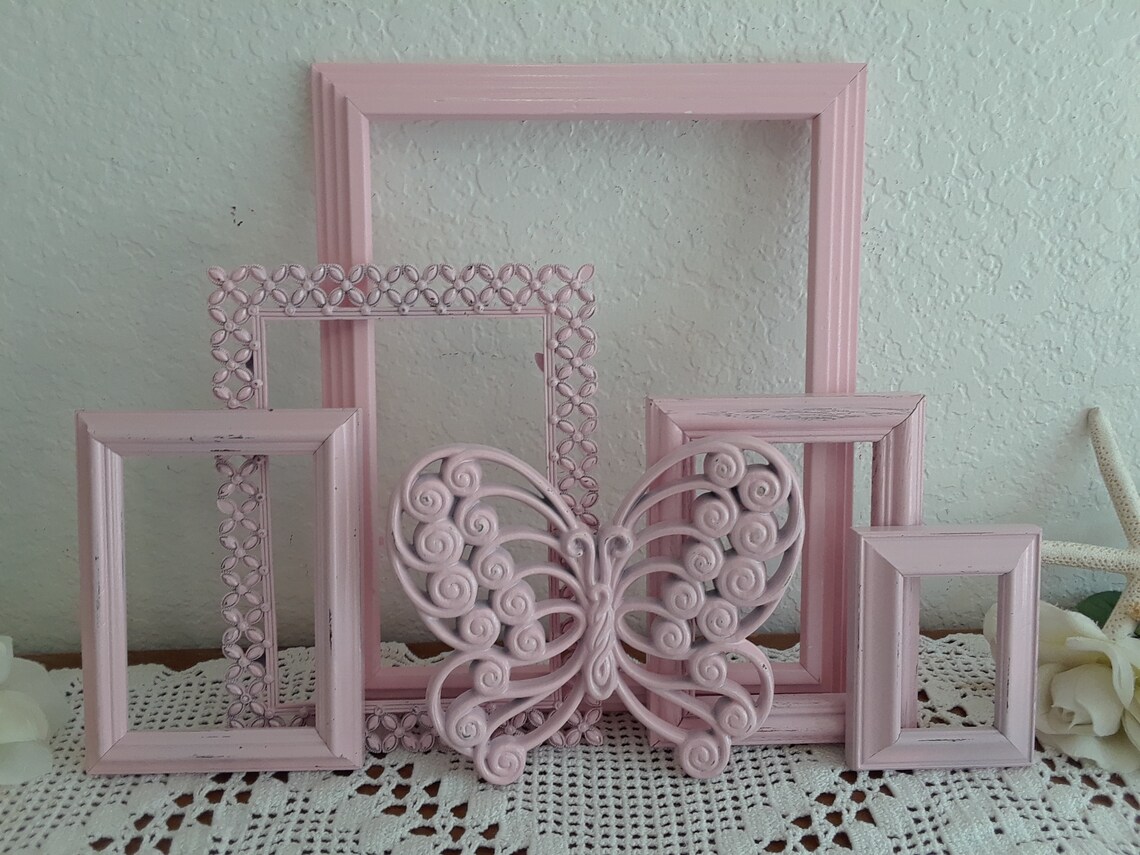 Pink Shabby Chic Butterfly Picture Frame Set Photo Wall - Etsy