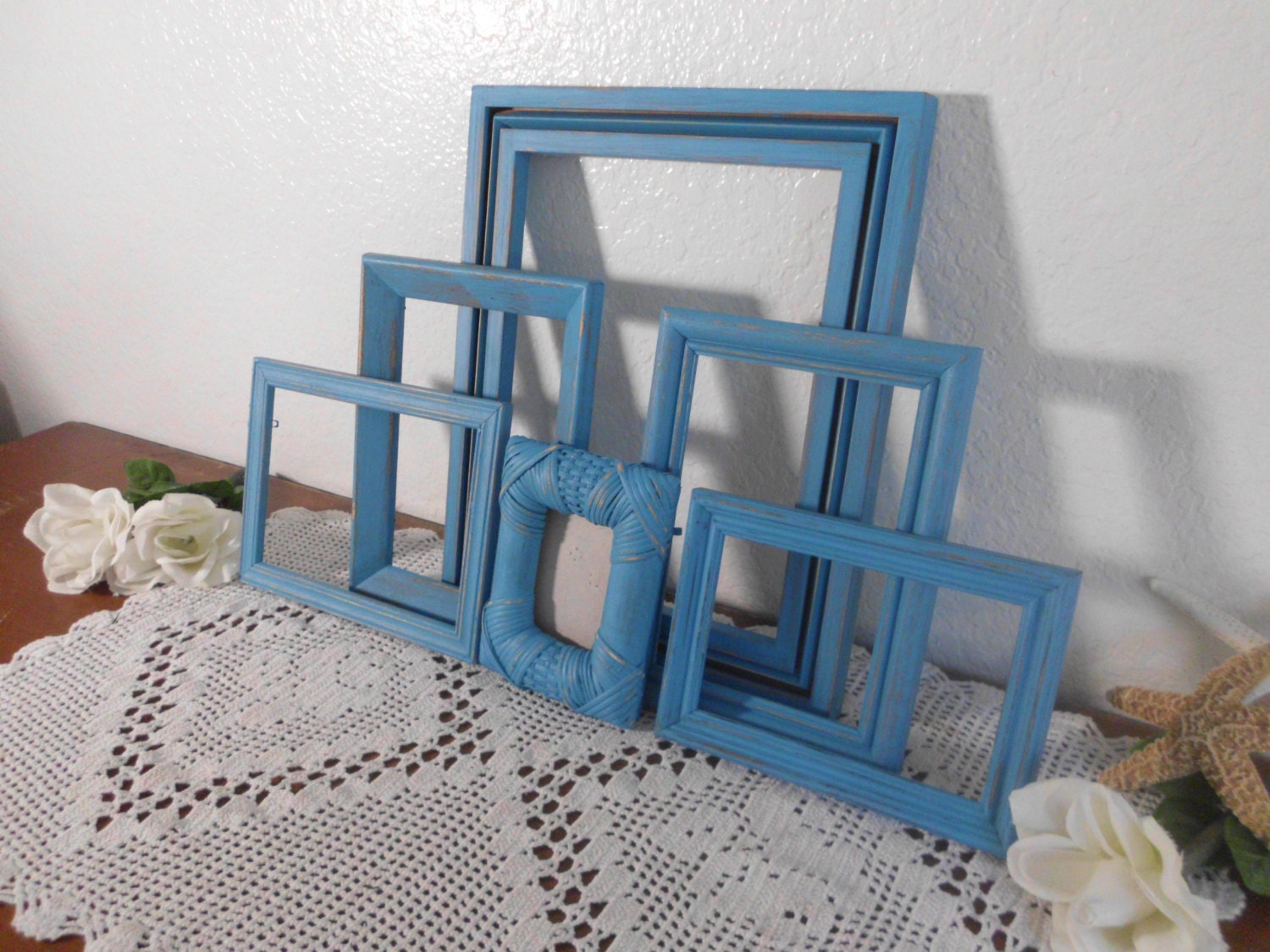 Aqua Turquoise Blue Picture Frame Set Shabby Chic Beach | Etsy