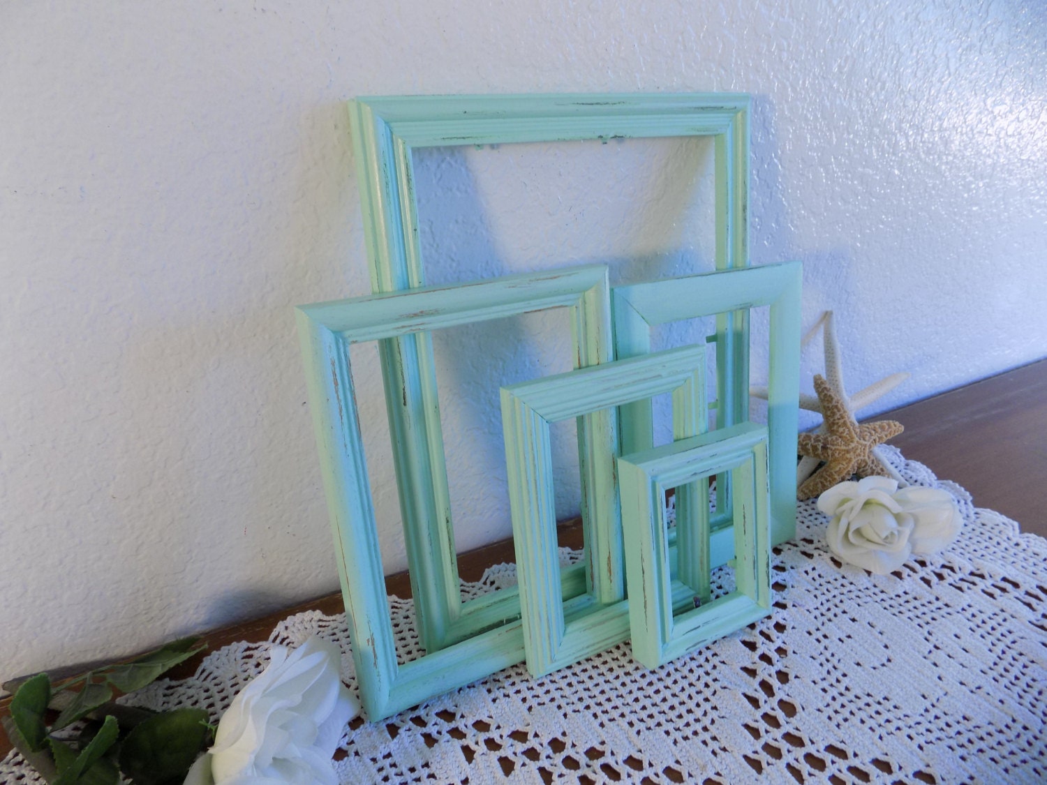 Light Green Picture Frame Set Shabby Chic Upcycled Vintage - Etsy