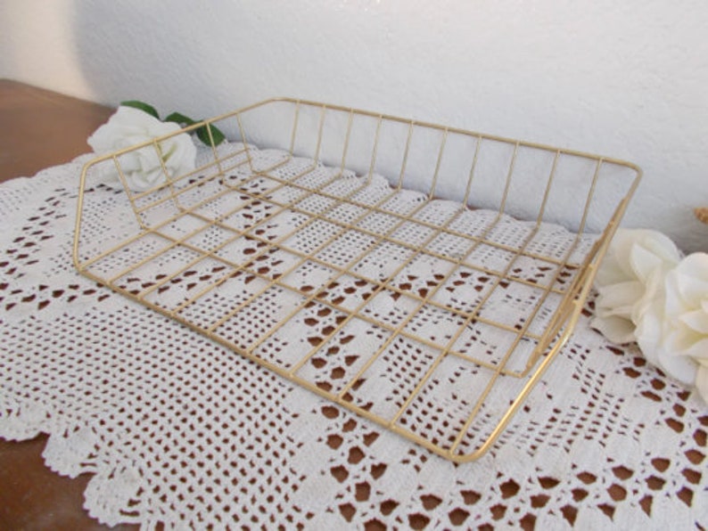Gold Metal Wire Desk Tray Paper Organizer Industrial Office Table ...