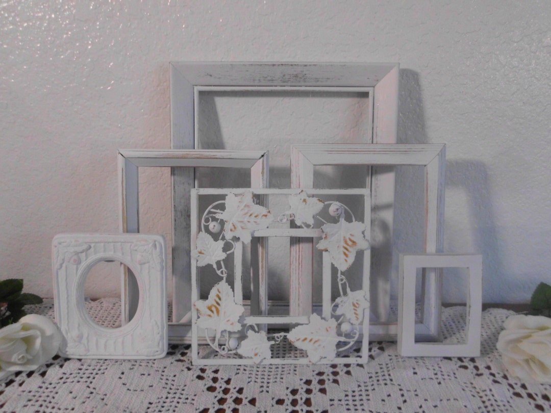 White Shabby Chic Frame Set Rustic Distressed Picture Photo Country ...