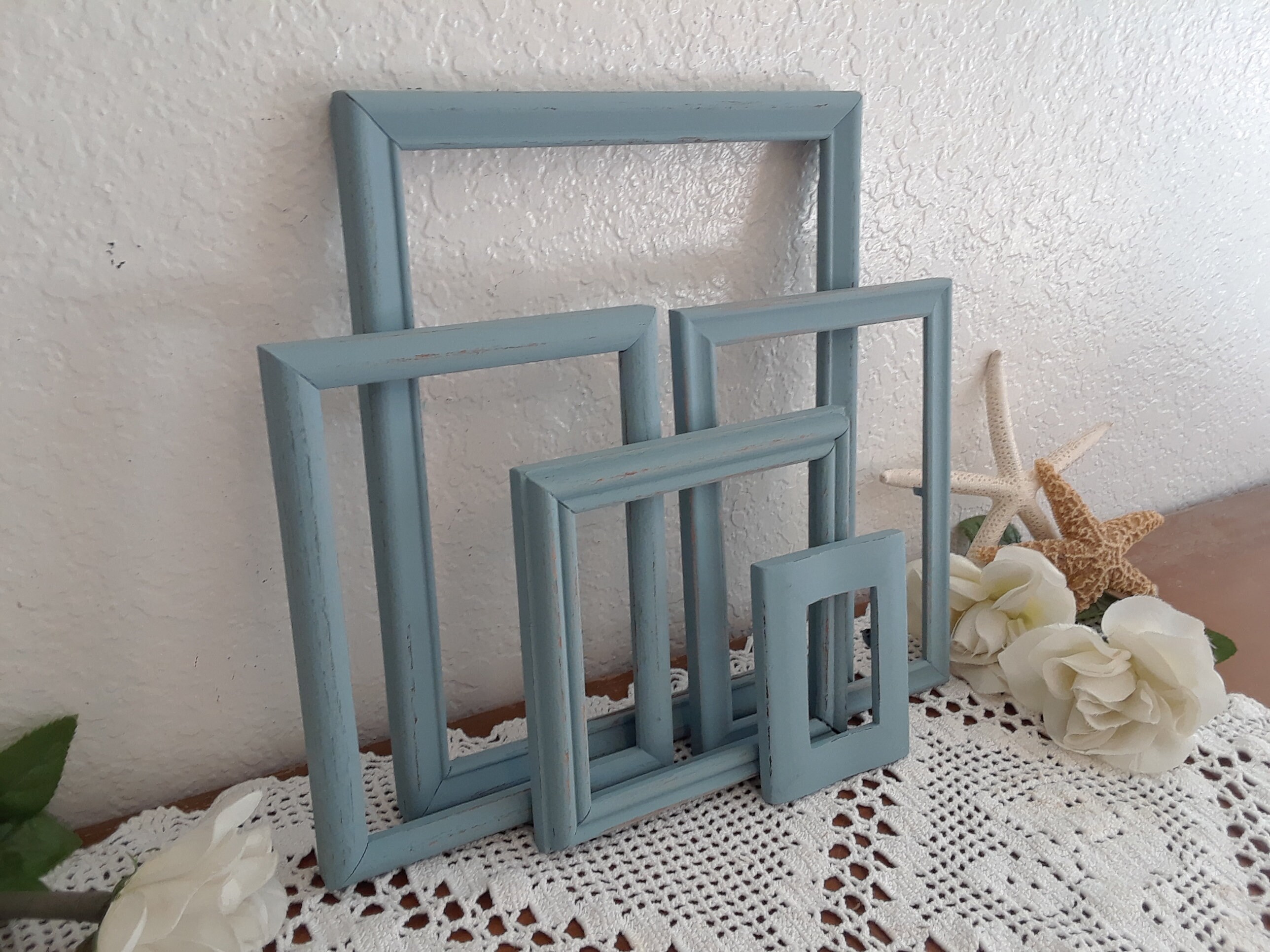 Blue Picture Frame Set Upcycled Vintage Rustic Shabby Chic Distressed ...
