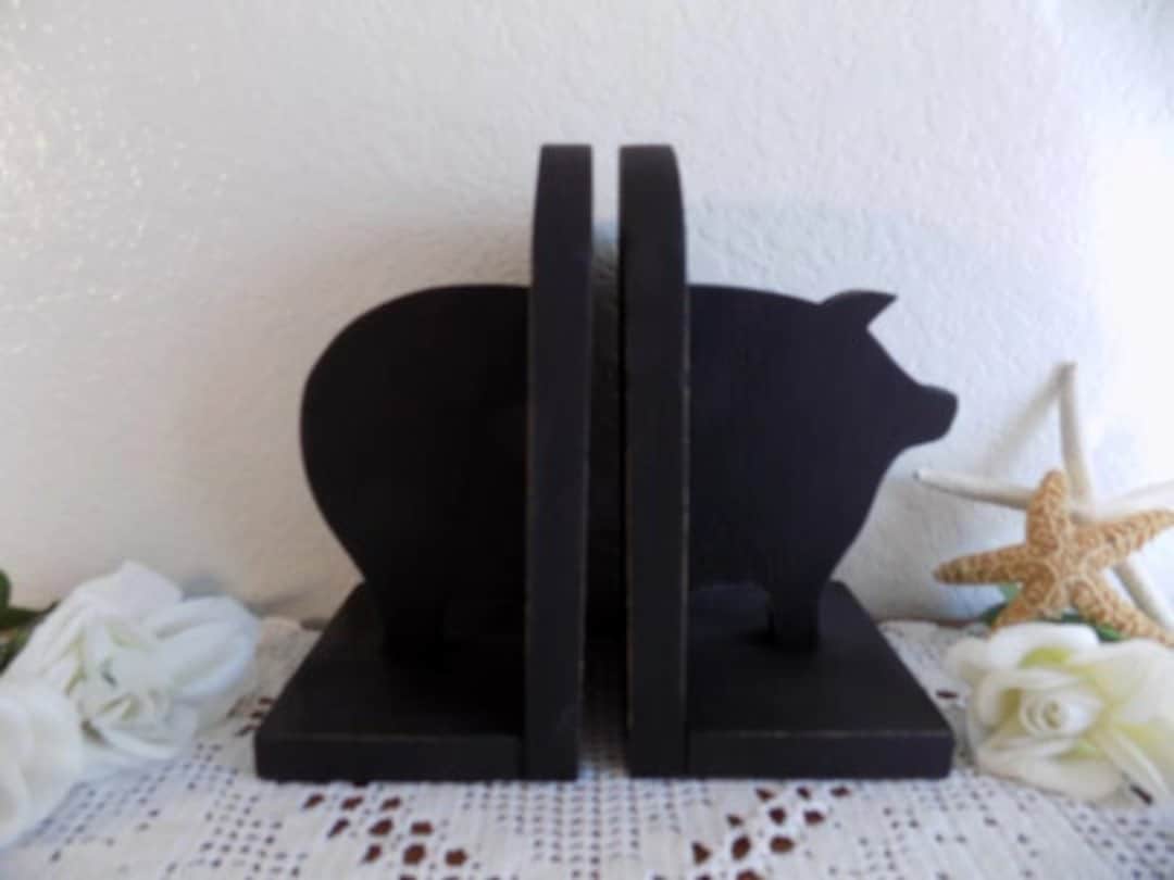 Black Pig Bookend Set up Cycled Vintage Book End Pair Rustic Country ...