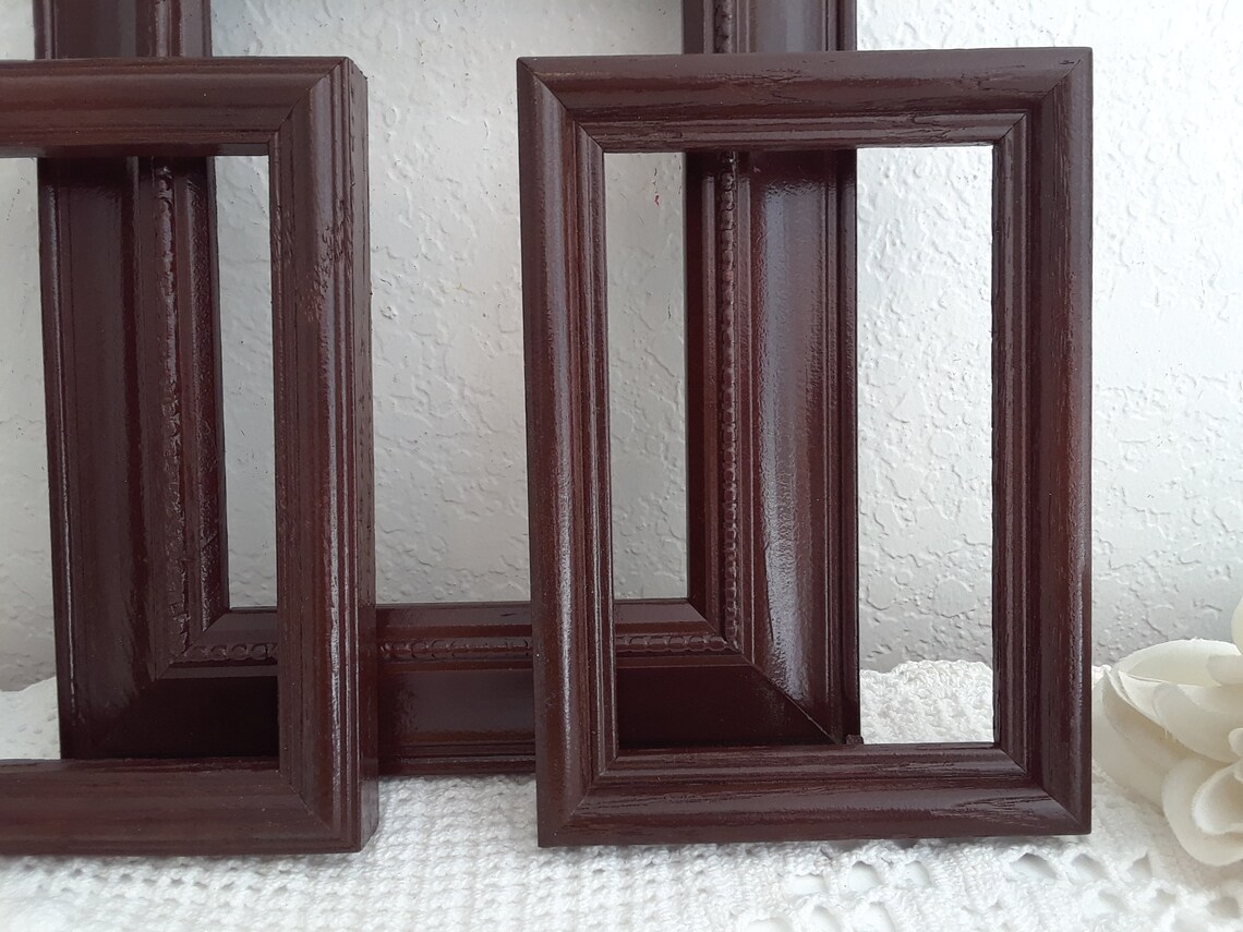Dark Walnut Stained Wood Picture Frame Set Upcycled Vintage Photo ...