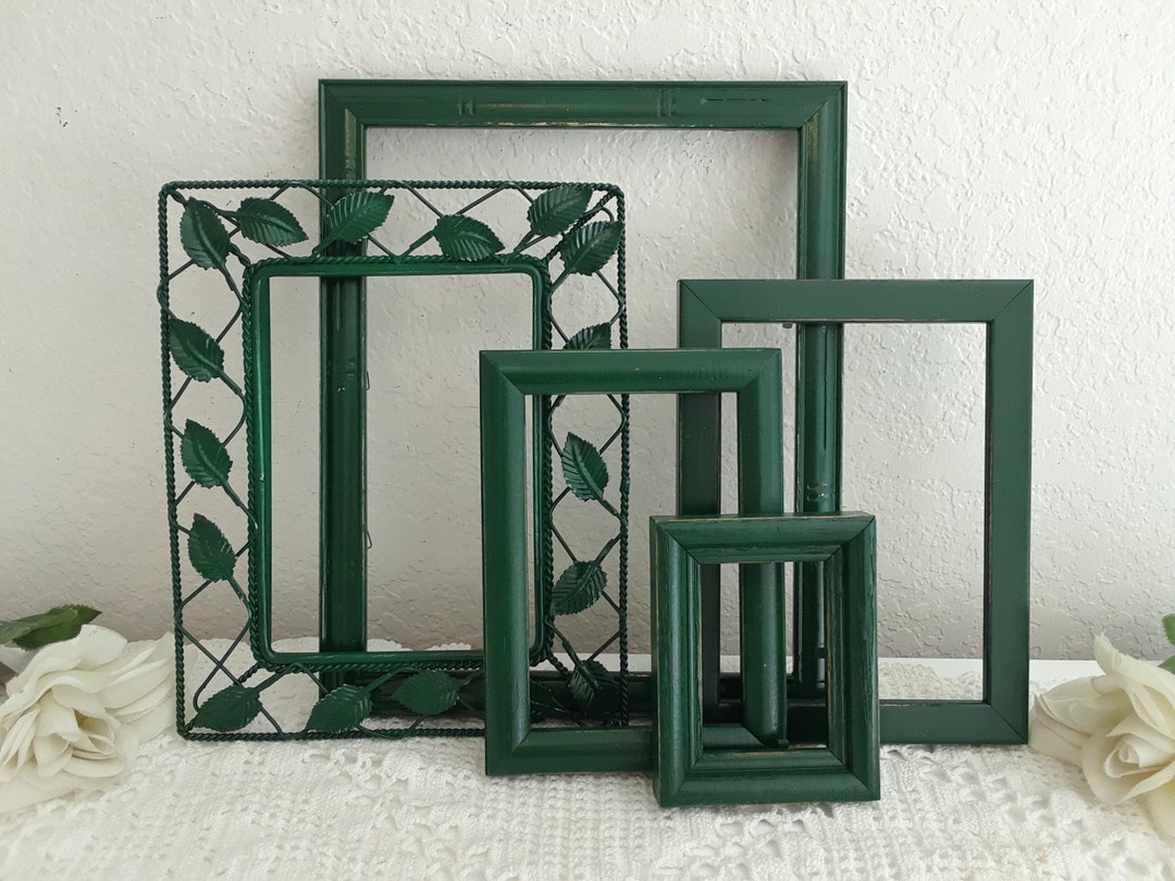 Dark Green Picture Frame Set up Cycled Vintage Rustic Shabby Chic ...