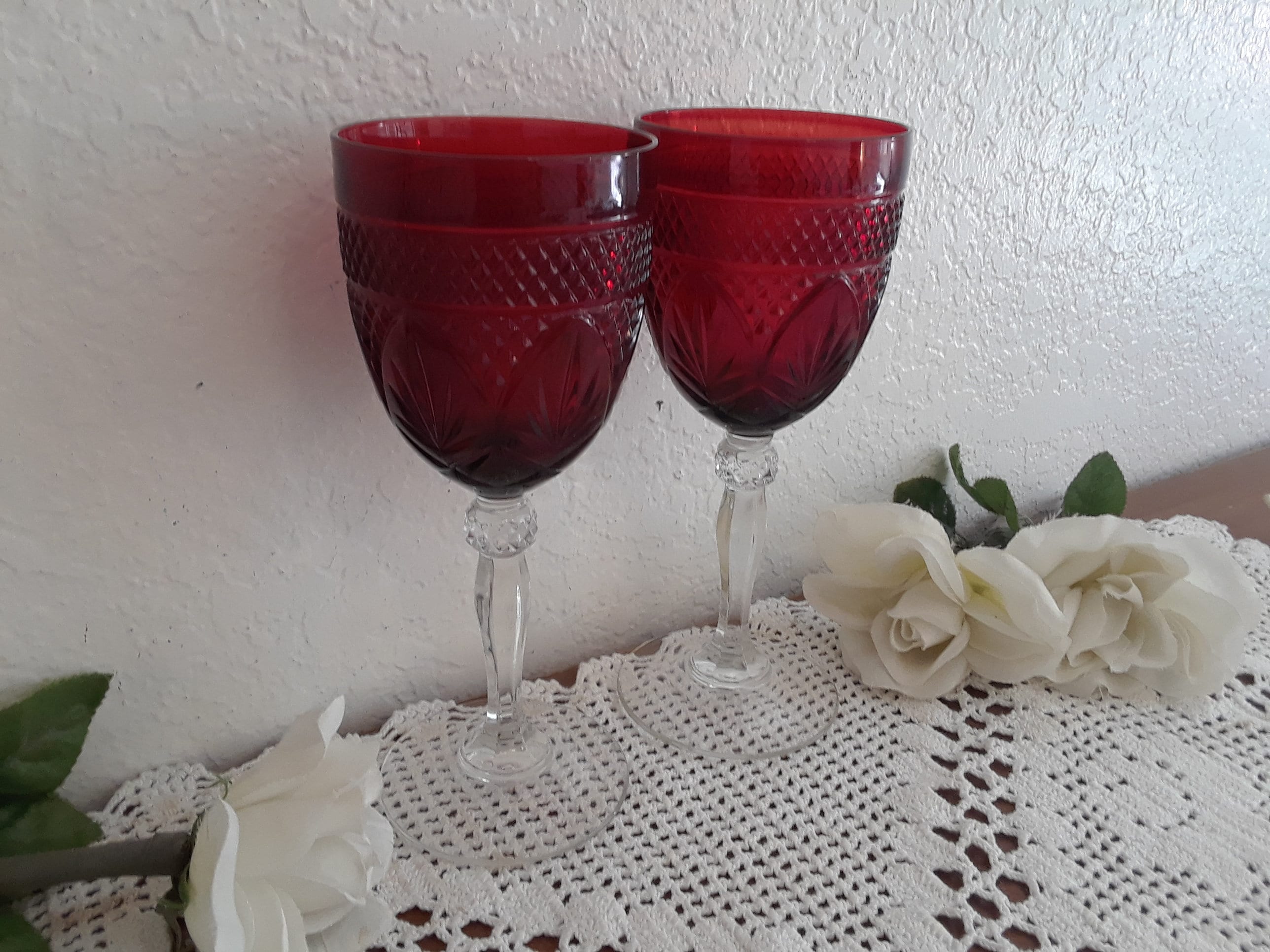 Vintage Antique Ruby Red Wine Glass or Water Goblet by Cristal D'arques ...