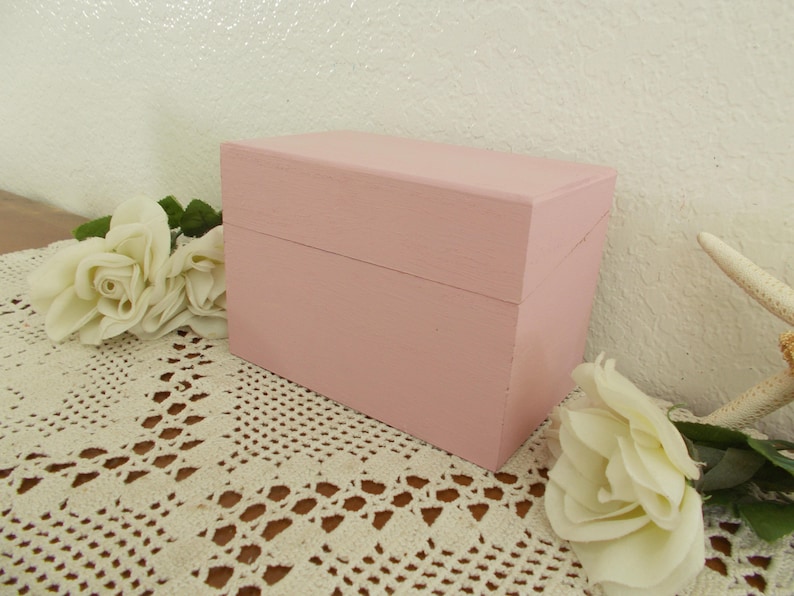 Pink Recipe File Box Index Card Storage Organizer Rustic Shabby Chic ...