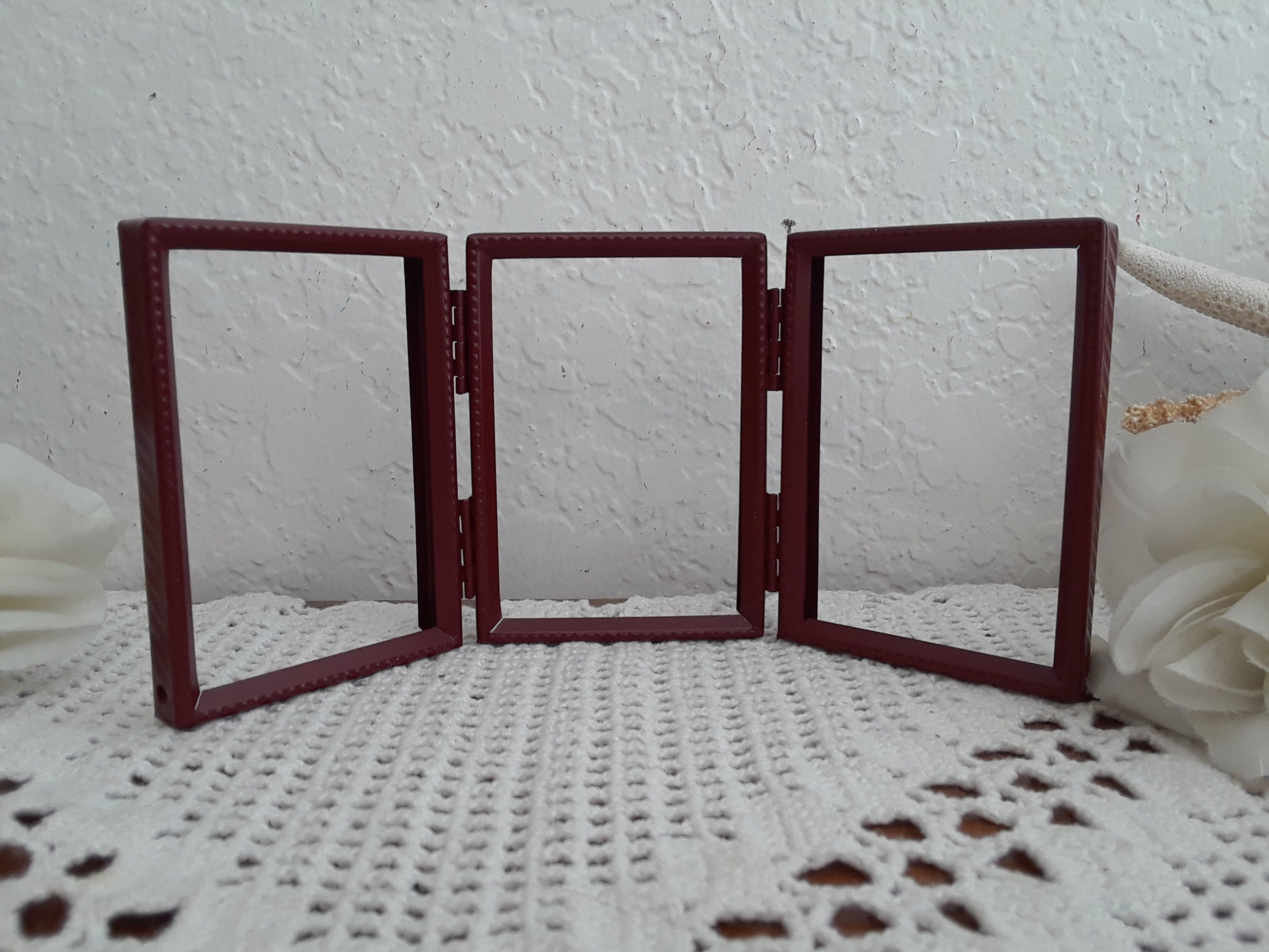 Burgundy Red Wine Picture Frame up Cycled Vintage Metal 3.5 X 5 Trio ...