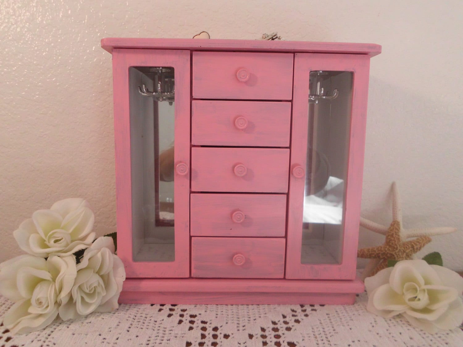 Pink Jewelry Box Tall Rustic Shabby Chic Beach Cottage French Country ...