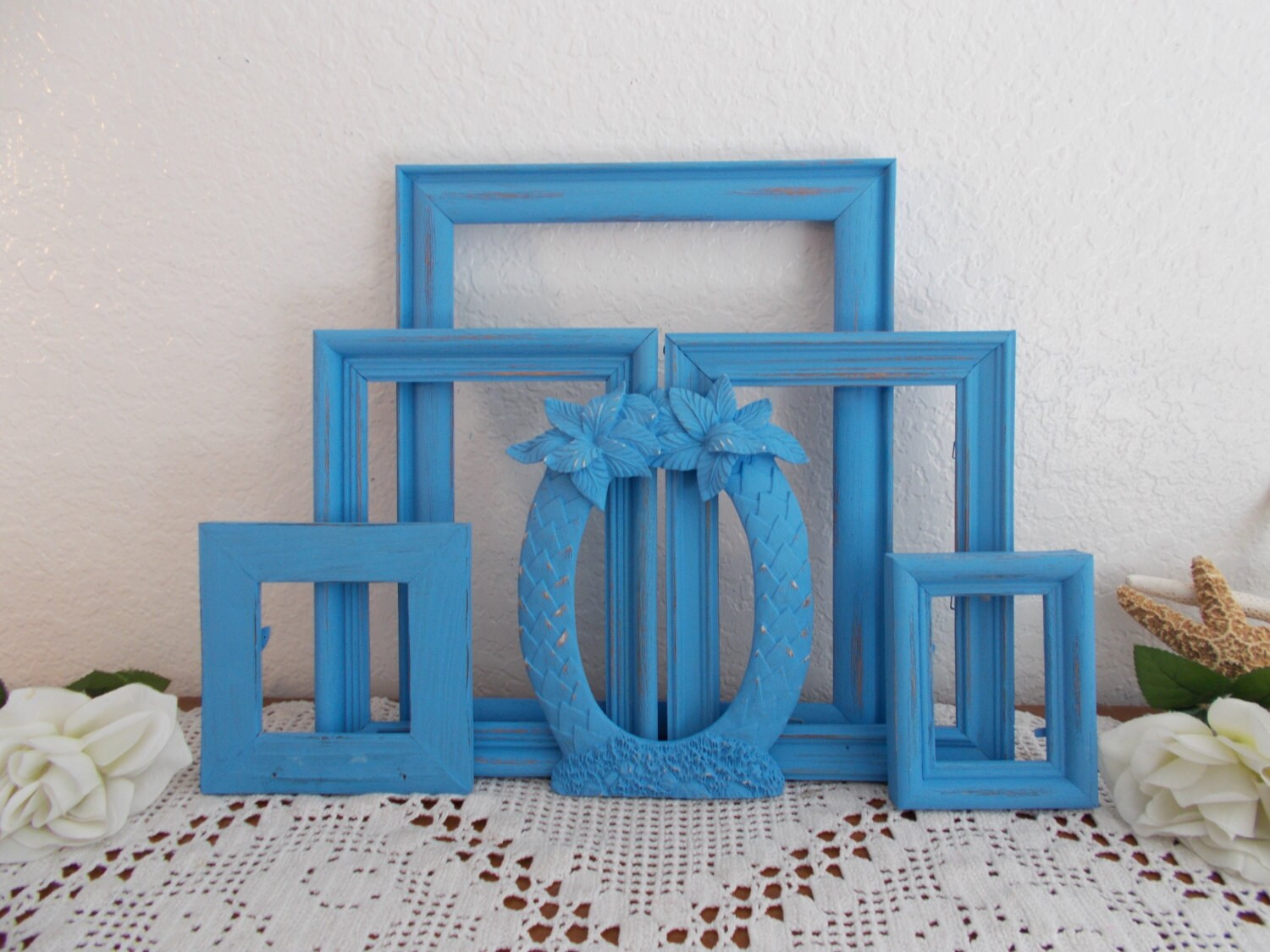 Blue Frame Set Shabby Chic Distressed Picture Photo Palm Tree | Etsy