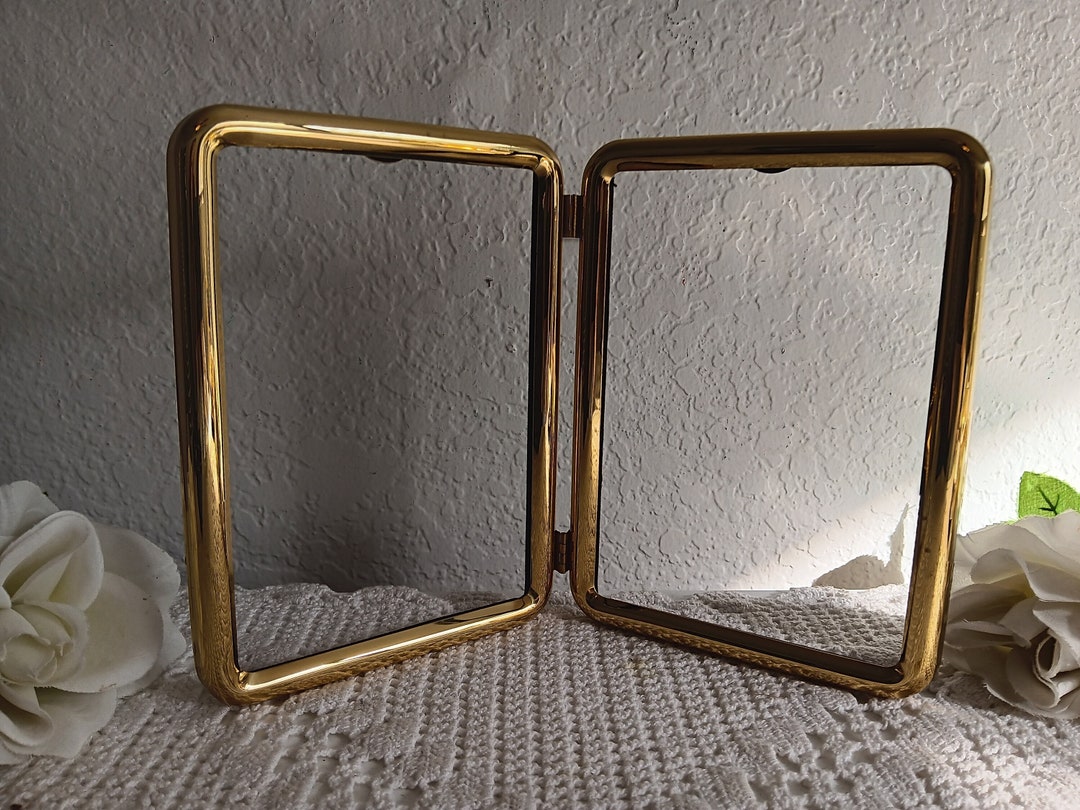 Vintage Double Hinged Gold Brass Picture Frame Folding Photo Decoration ...