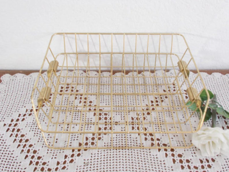 Gold Metal Wire Desk Tray Paper Organizer Industrial Office Table ...