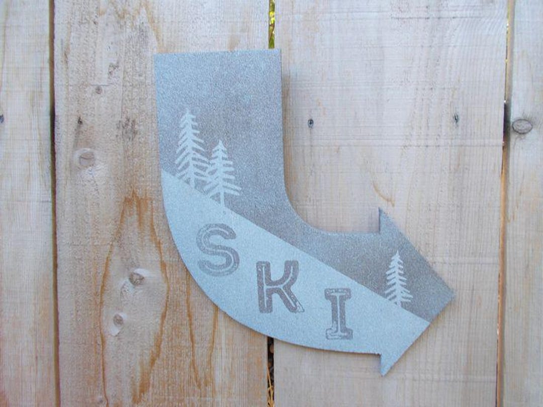 Silver Glitter Ski Arrow Sign Wall Hanging Decoration Colorado Lake ...