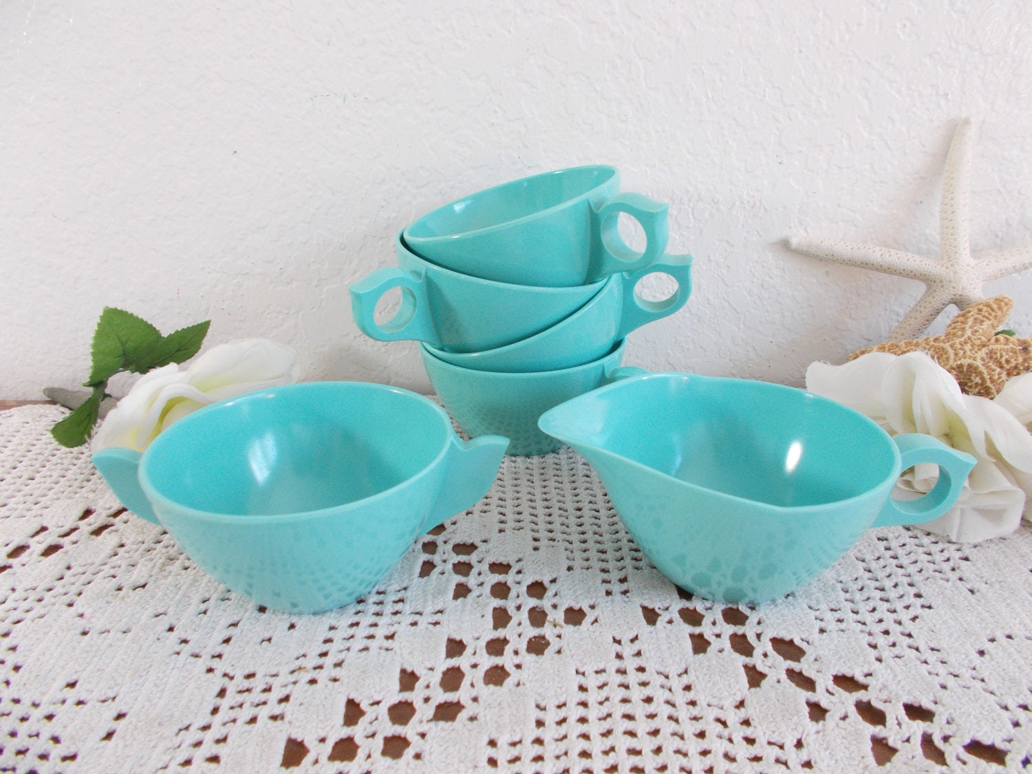 Vintage Aqua Turquoise Blue Coffee Tea Cup Sugar Creamer Set 1950s ...