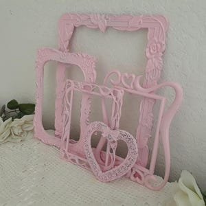 Pink Picture Frame Set Upcycled Vintage Flower Heart Wall Gallery Photo ...