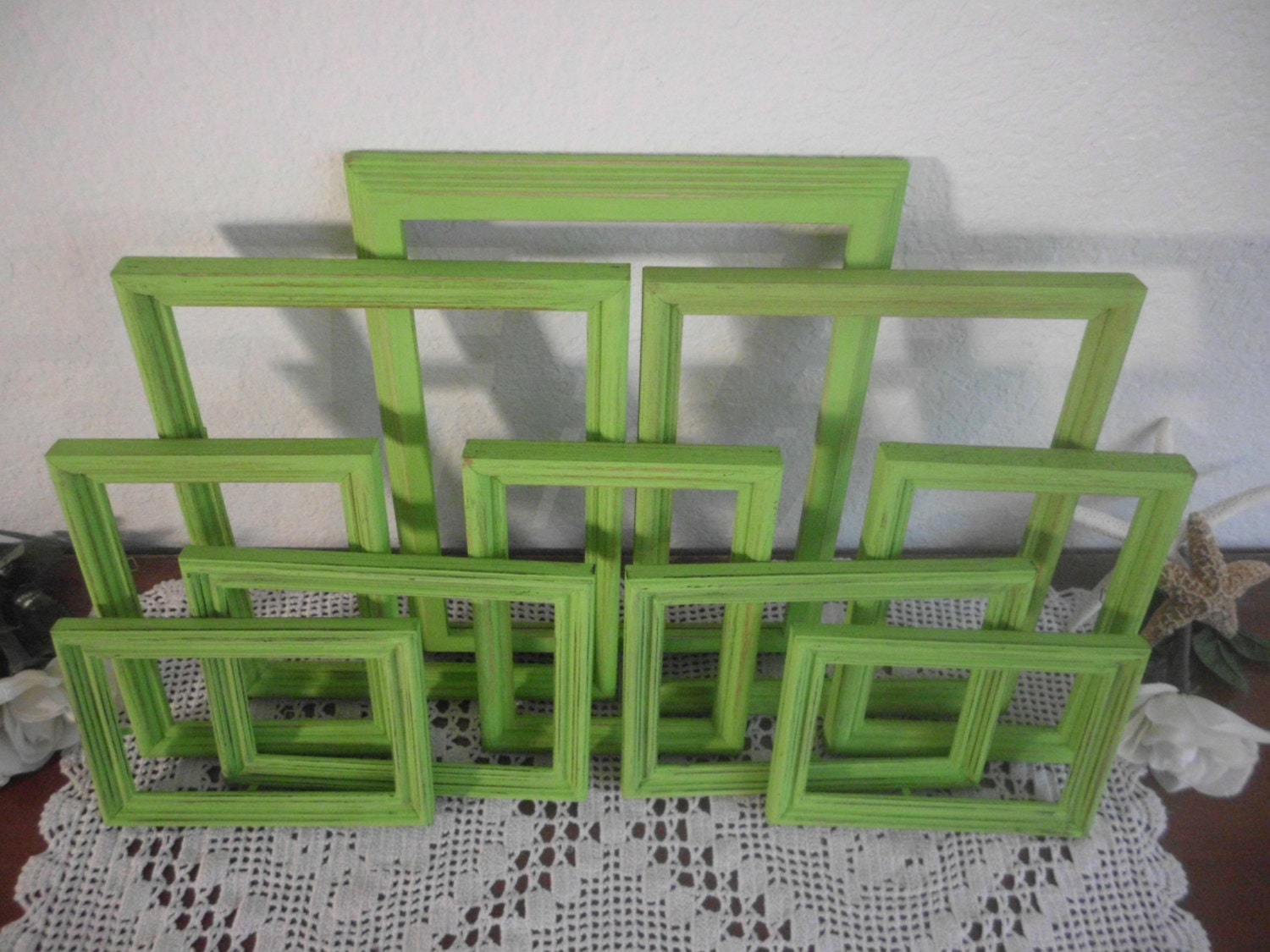 Lime Green Frame Set Bright Shabby Chic Beach Cottage Tropical Island ...