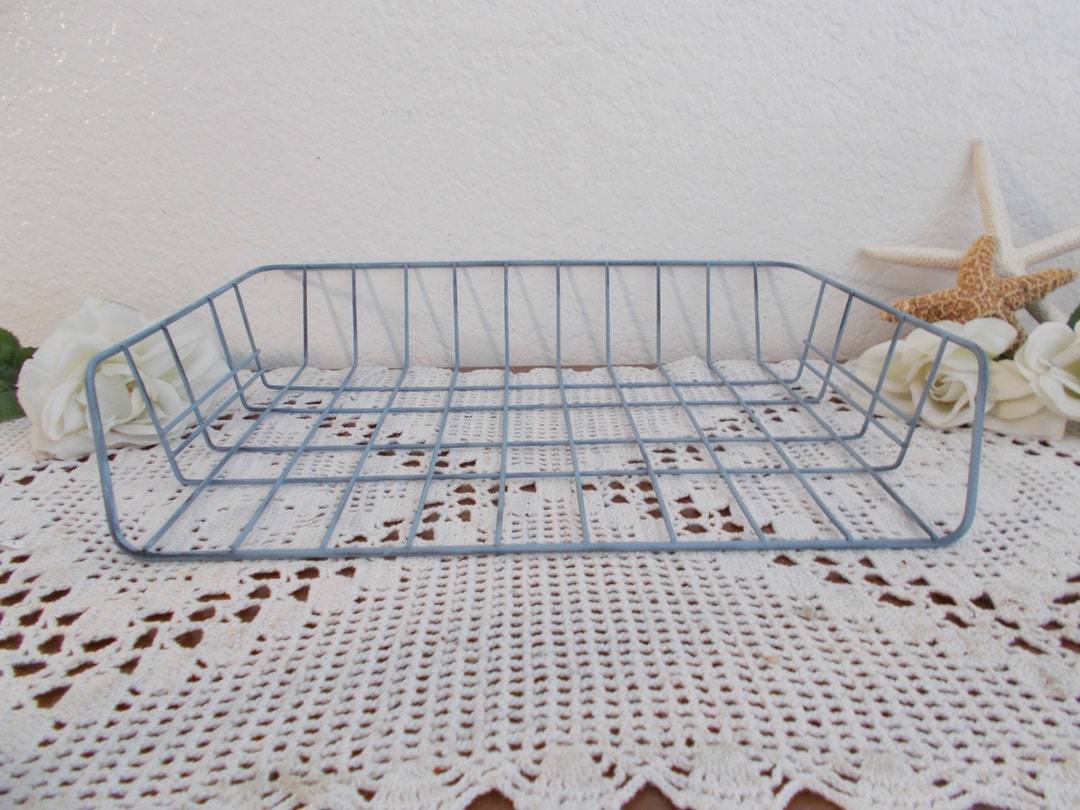Blue Gray Paper Tray Office Desk Storage Organizer Industrial Metal ...